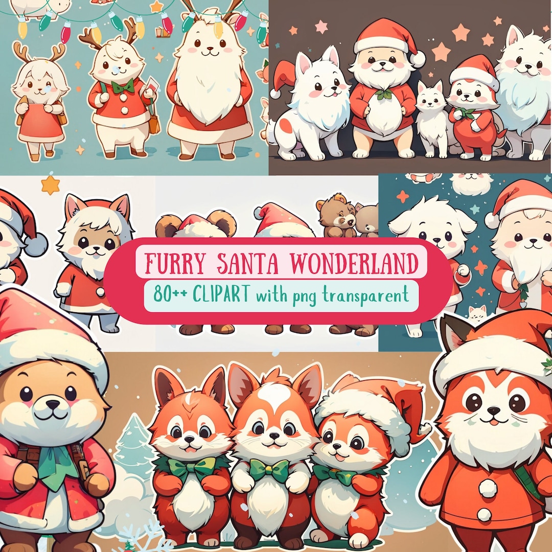 Christmas Clipart Bundle, Furry Santa Wonderland, Cute Characters ...
