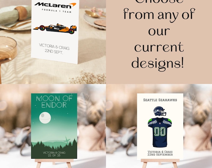 Custom F1 / Formula 1 / Racing Wedding Table Names / Table Numbers ...