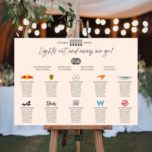 Custom F1 / Formula 1 / Racing Wedding Seating Plan / Seating Chart ...