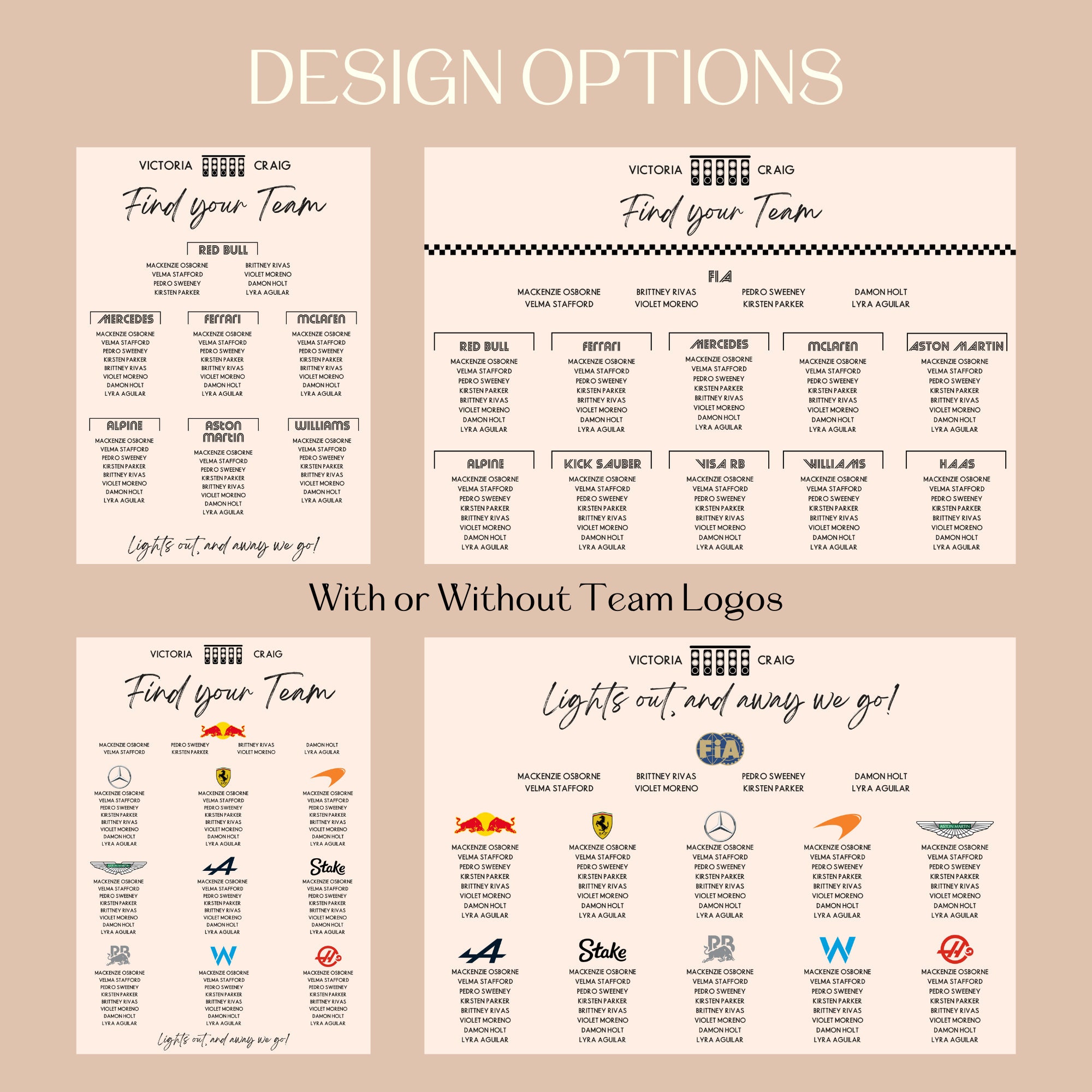 Custom F1 / Formula 1 / Racing Wedding Seating Plan / Seating Chart ...