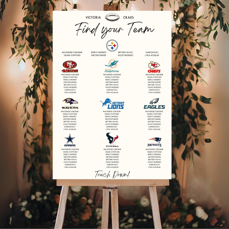 Custom NFL / American Football Wedding Seating Plan / Seating Chart ...