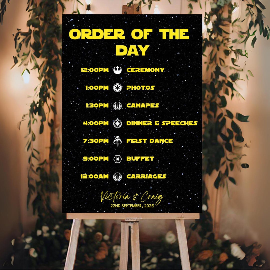 Custom STAR WARS Wedding Order for the Day / Day Schedule / Day Plan ...