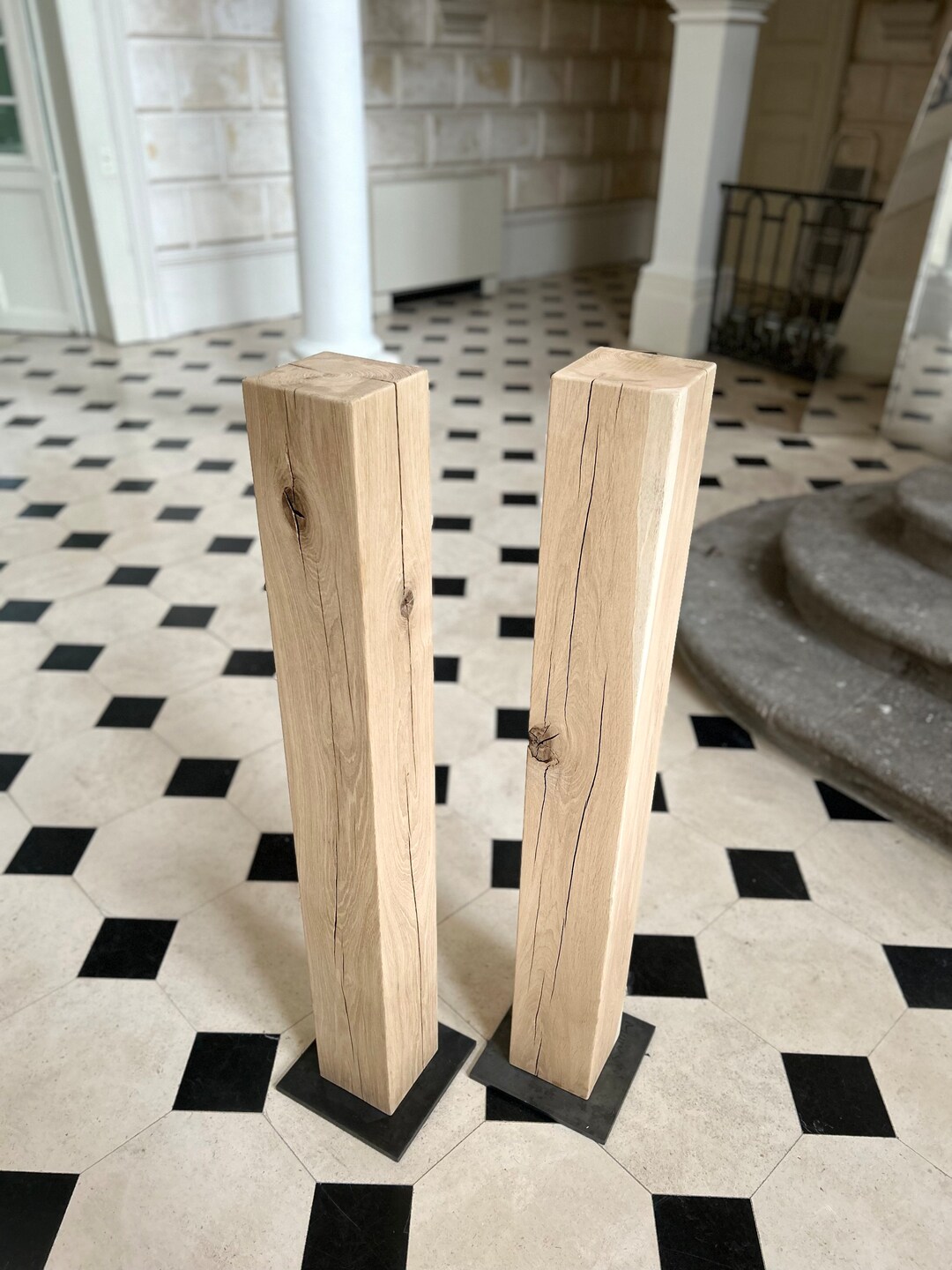 Pair of Solid Oak Plinths/speaker Stands With Wrought Iron - Etsy