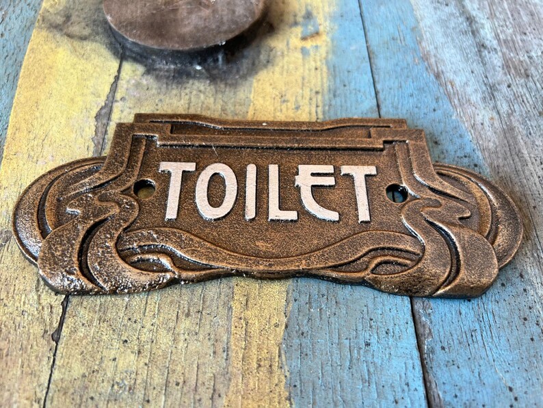 Art Nouveau Toilet Sign | Cast Iron Bathroom Decor | Bronze Finish Sign ...