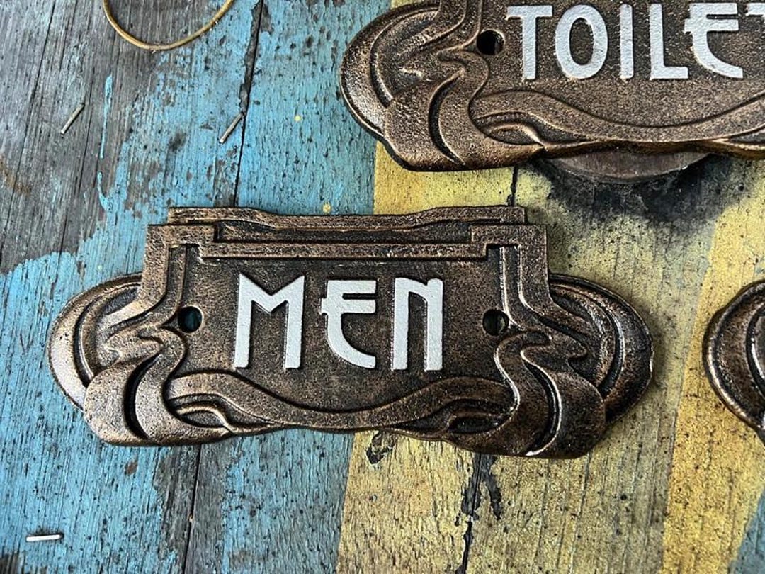 Art Nouveau Restroom Men Sign | Cast Iron Bathroom Decor | Bronze ...