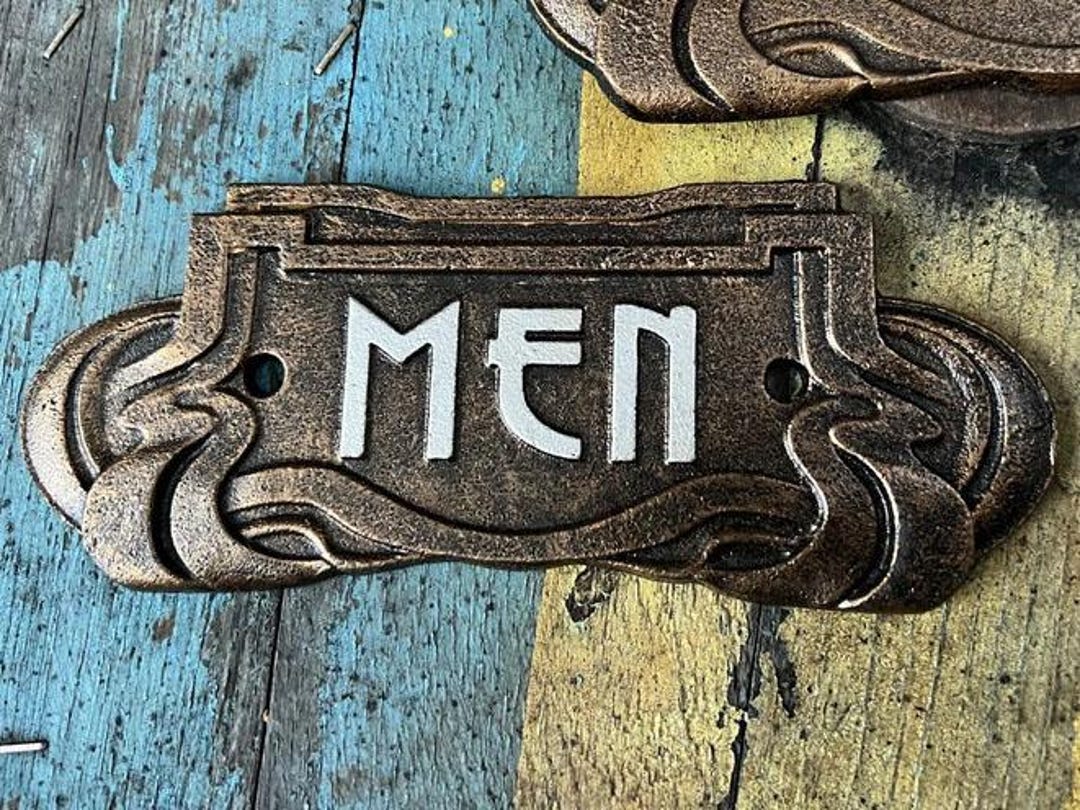 Art Nouveau Restroom Men Sign | Cast Iron Bathroom Decor | Bronze ...