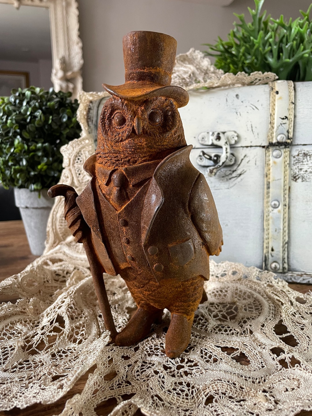 Owl Garden Statue Owl Image Cast Iron Owl Iron Owl Outside Rusty Owl - Etsy