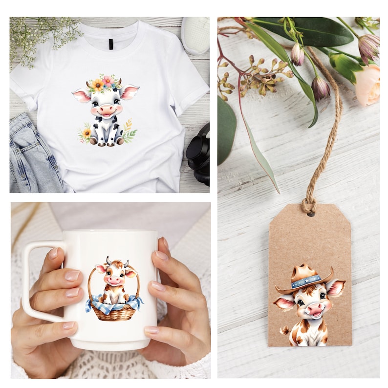 Cute Baby Cow Watercolor Clipart, Digital Download, Nursery Wall Art ...