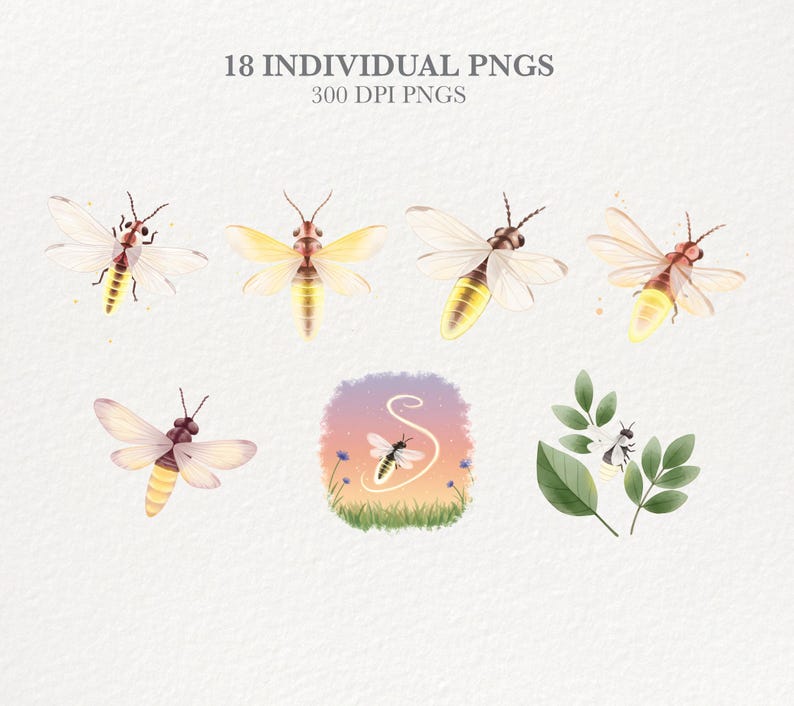 Lightning Bug Clipart, Watercolor Firefly Art, Cute Insect PNG, Digital ...