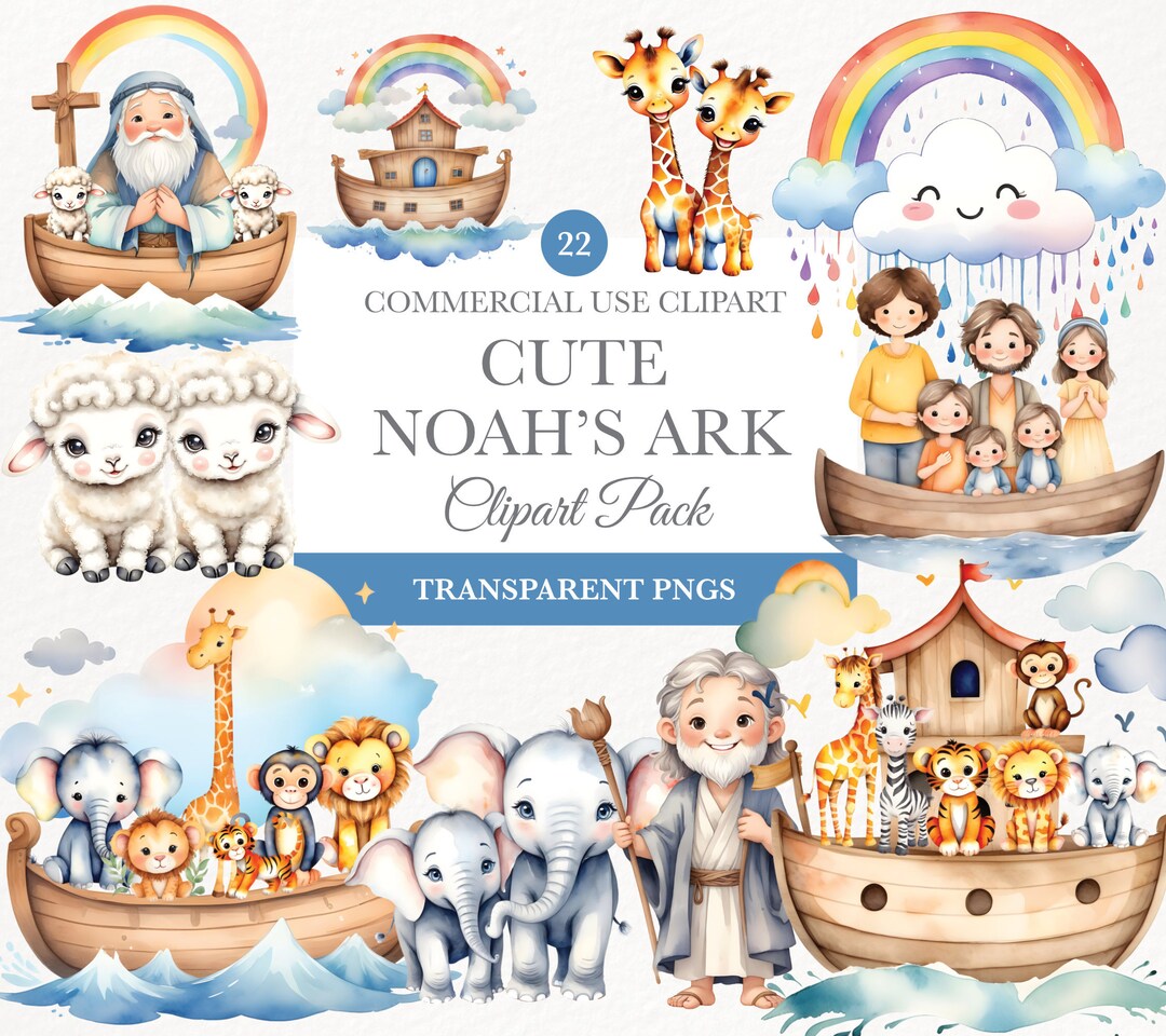 Noahs Ark Watercolor Bundle, Christian Clipart Bundle, Nursery Decor ...