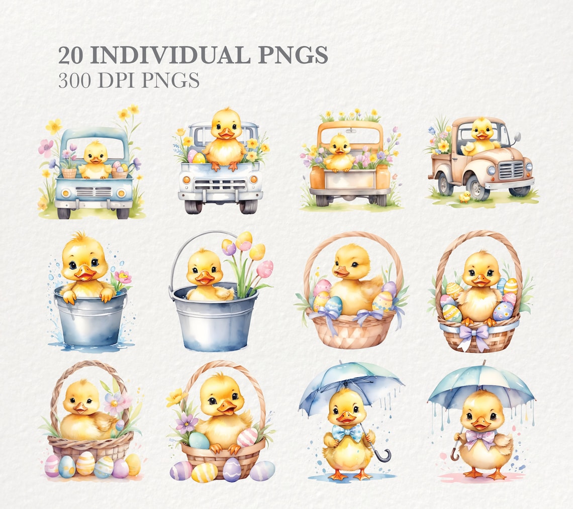 Watercolor Easter Duckling Clipart, Instant Download, Sublimation Png ...