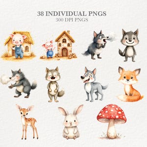 Three Little Pigs Clipart , Cute Piglet, Big Bad Wolf, Fairy Tale ...