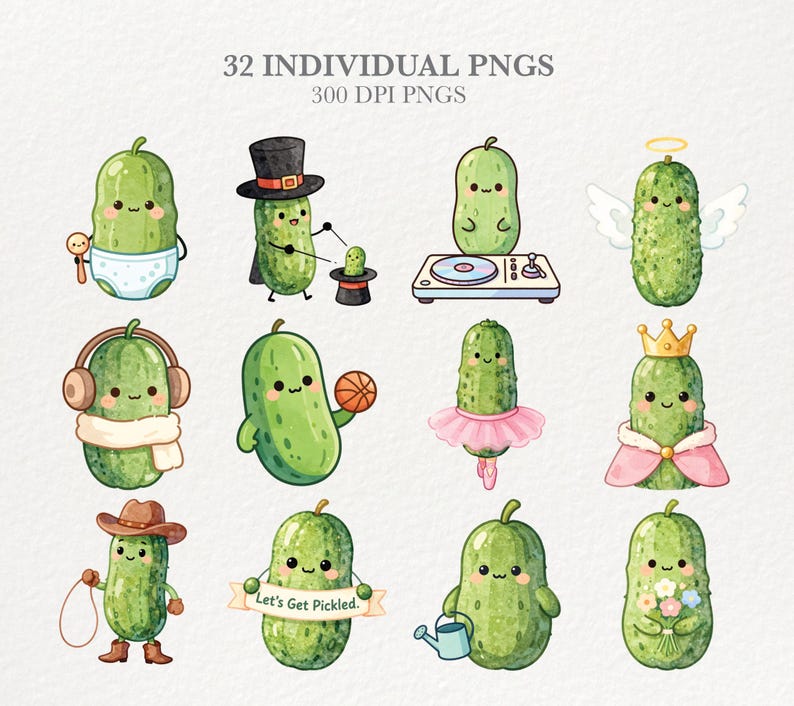 Happy Pickle Clipart, Dill Pickle PNG, Funny Kawaii Pickle Art, Digital ...