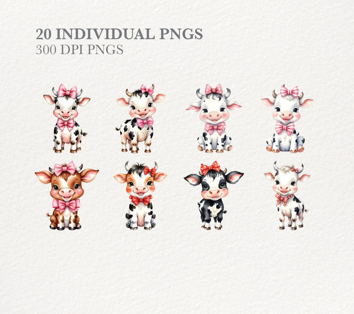 Cute Baby Cow Watercolor Clipart, Digital Download, Nursery Wall Art ...
