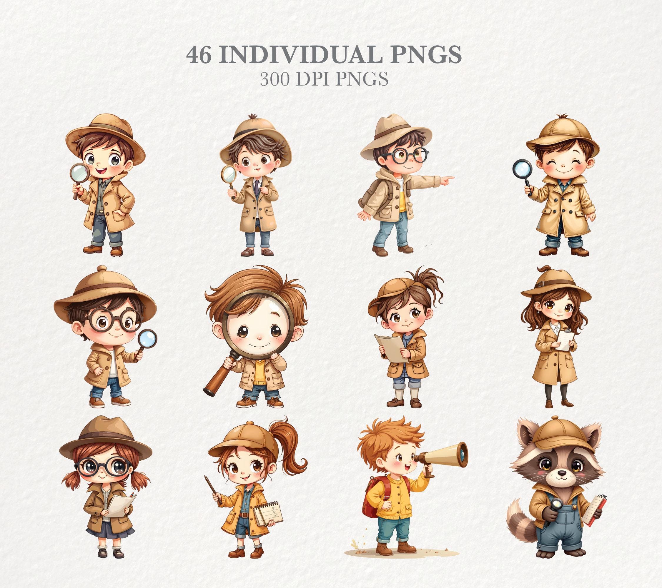 Watercolor Clipart Detective, Cute Detective Art, Secret Agent Clipart ...