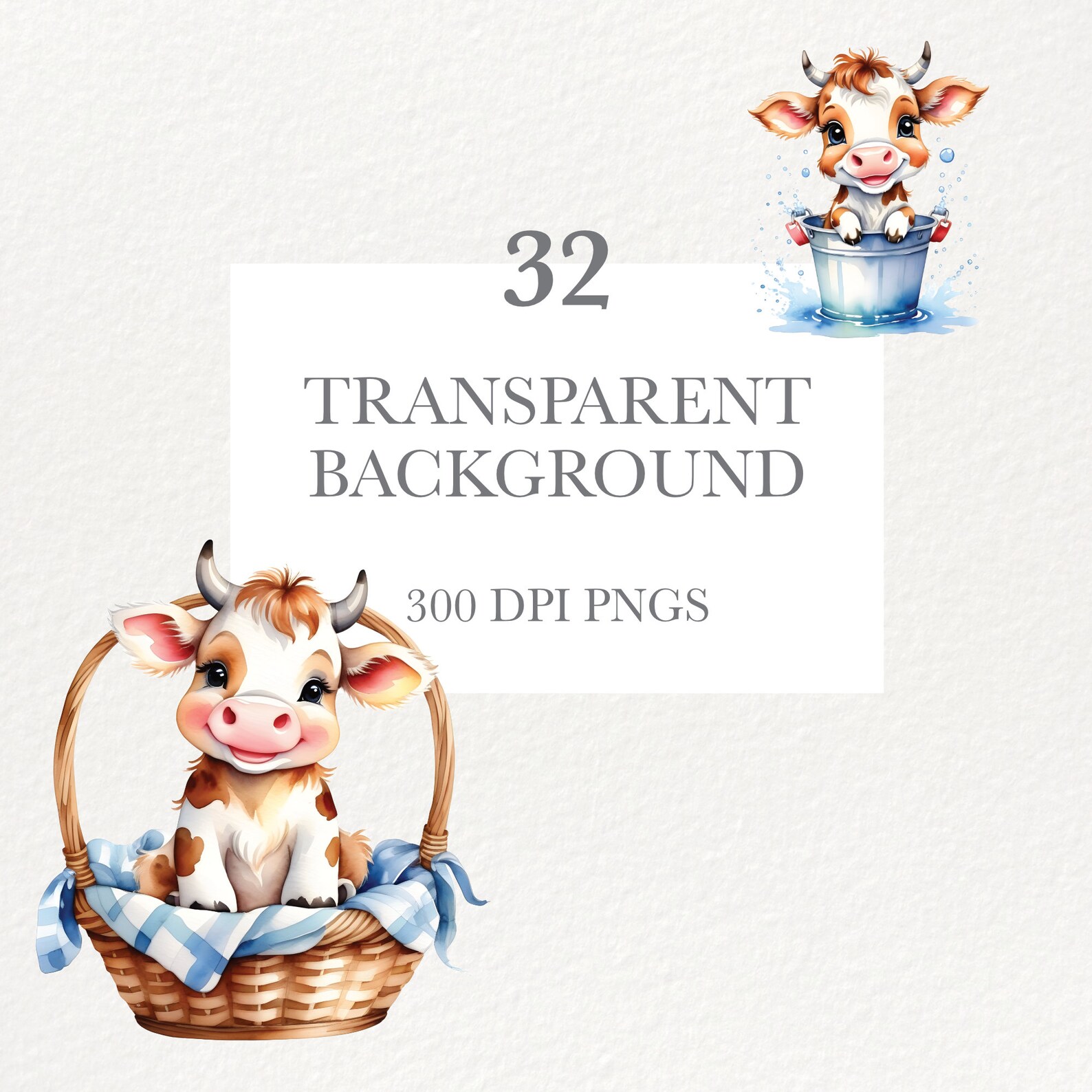 Cute Baby Cow Watercolor Clipart, Digital Download, Nursery Wall Art ...