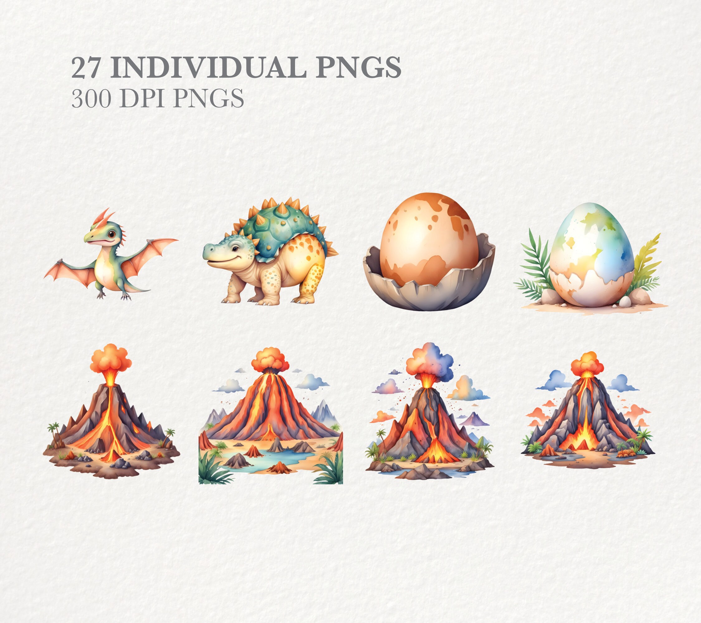 Watercolor Cute Dinosaur Clipart, Commercial Use, Kids Birthday Party ...
