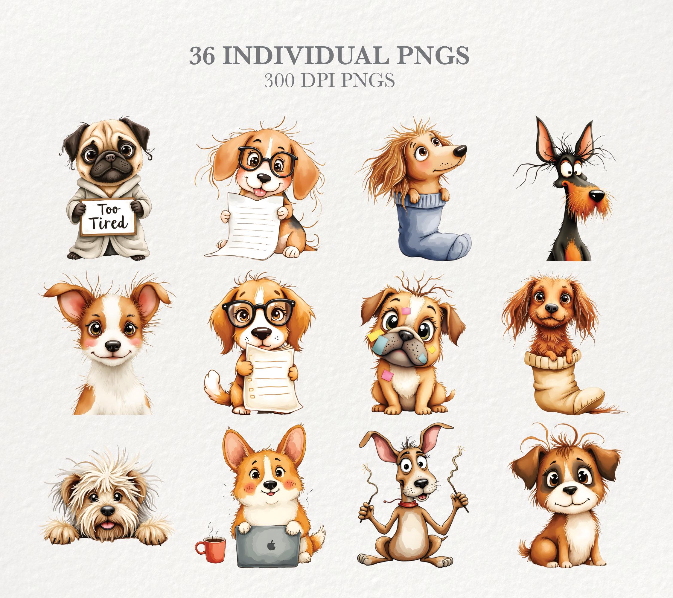 Frazzled Dog Clipart, Cute Quirky Puppy Illustrations, High-quality ...