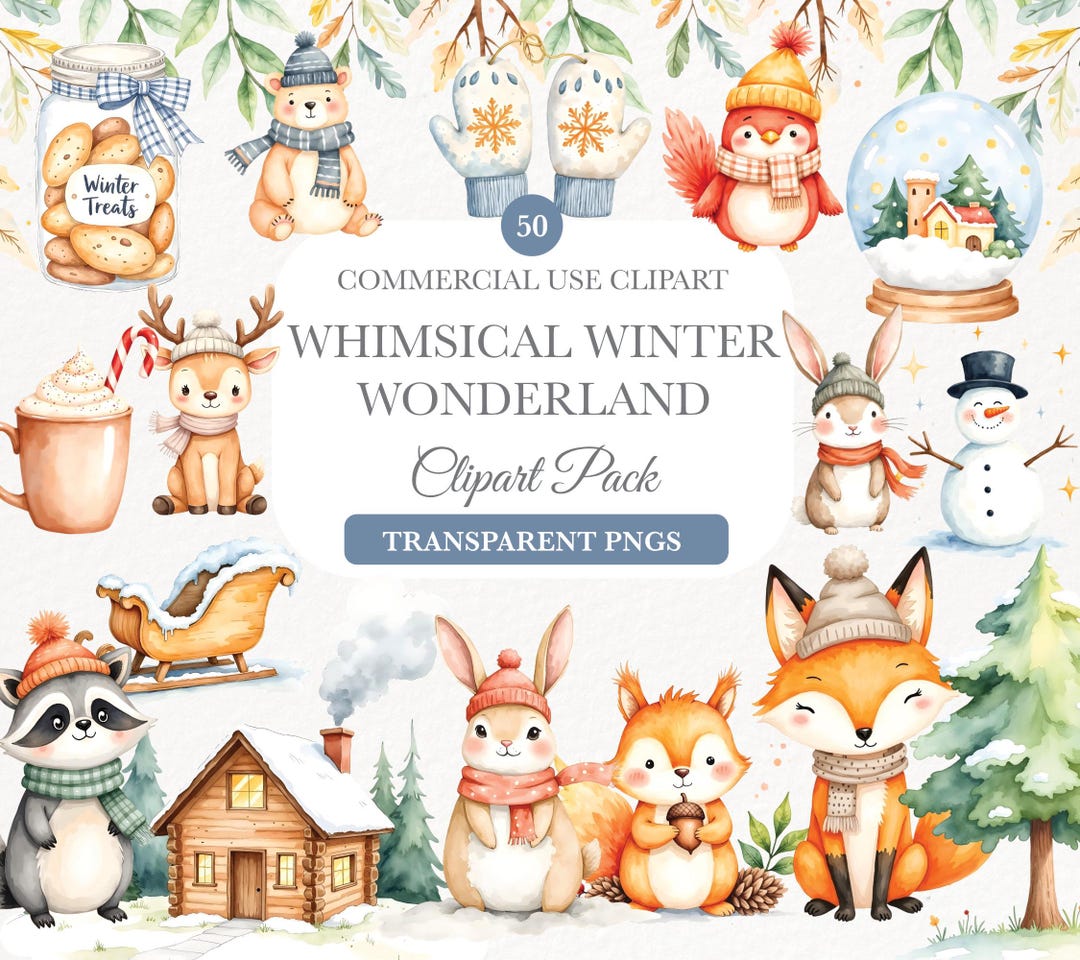 Watercolor Winter Woodland Clipart, Watercolor Christmas Animals , Cute ...