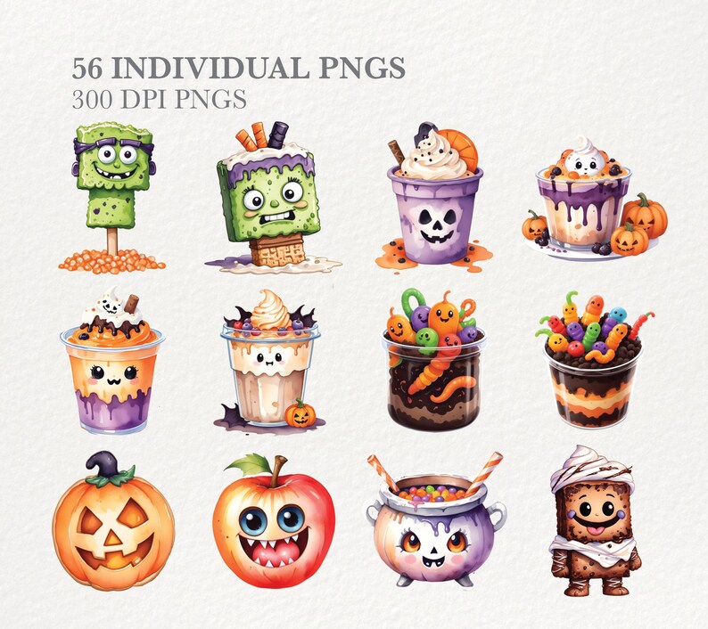 Halloween Sweets Clipart, Watercolor Halloween Clipart, Personal Use ...