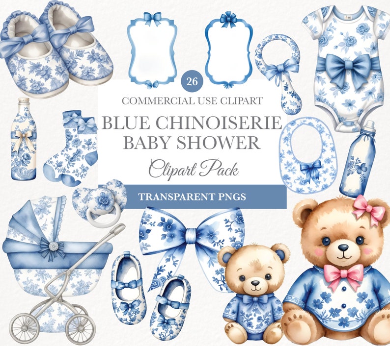 Chinoiserie Baby Blue Baby Shower, Blue Toile, Blue Floral Baby, French ...
