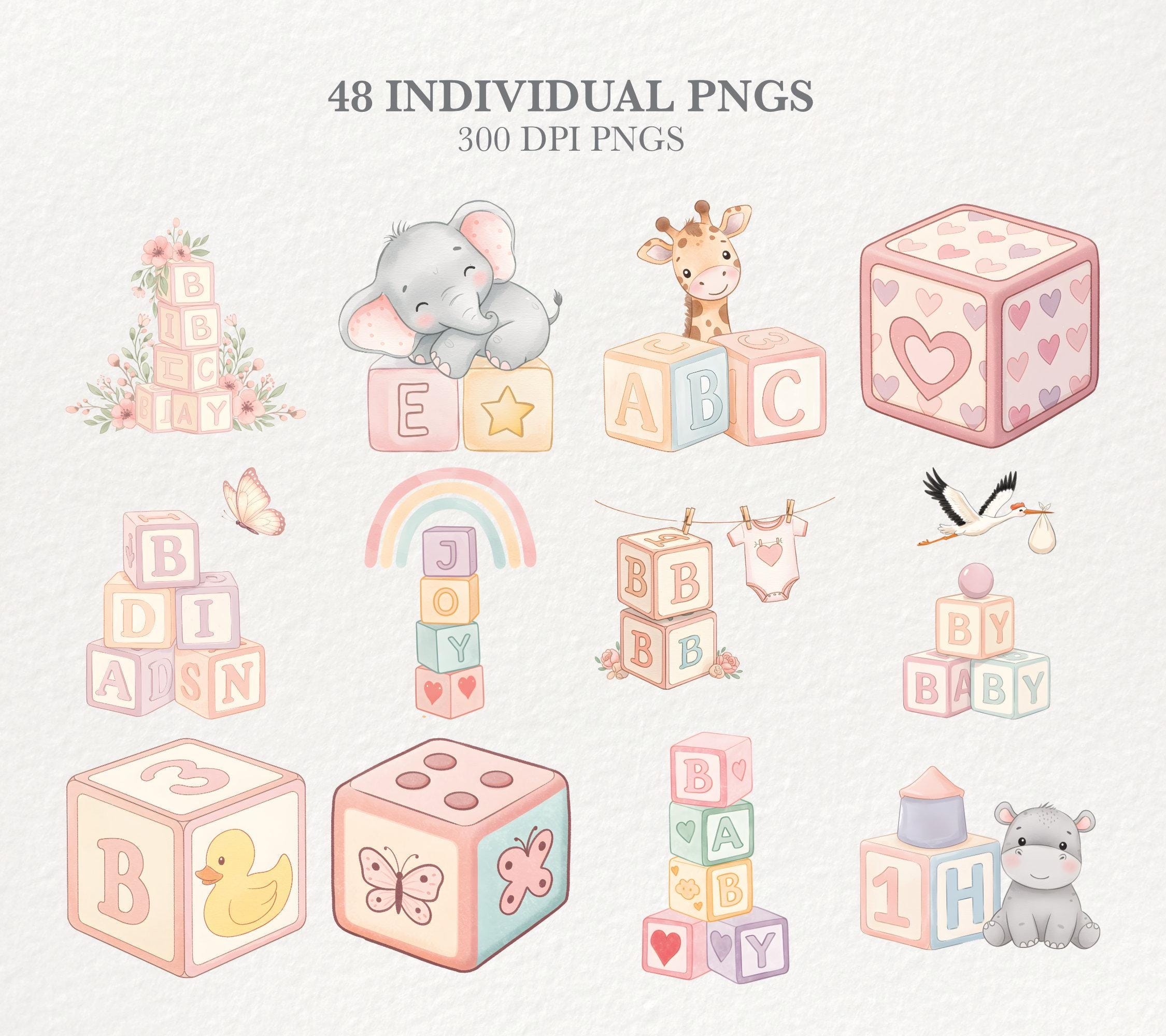Baby Blocks Clipart, Digital Alphabet Art, Nursery Decor, Baby Shower ...