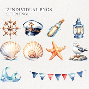 Watercolor Nautical Clipart, Marine Clipart, Sea, Watercolor Lighthouse ...