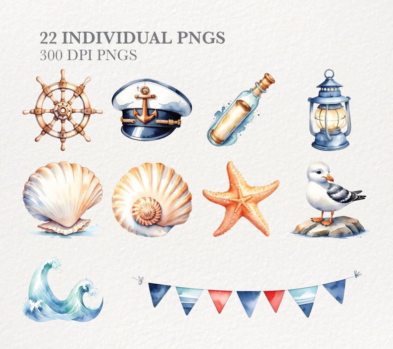 Watercolor Nautical Clipart, Marine Clipart, Sea, Watercolor Lighthouse ...