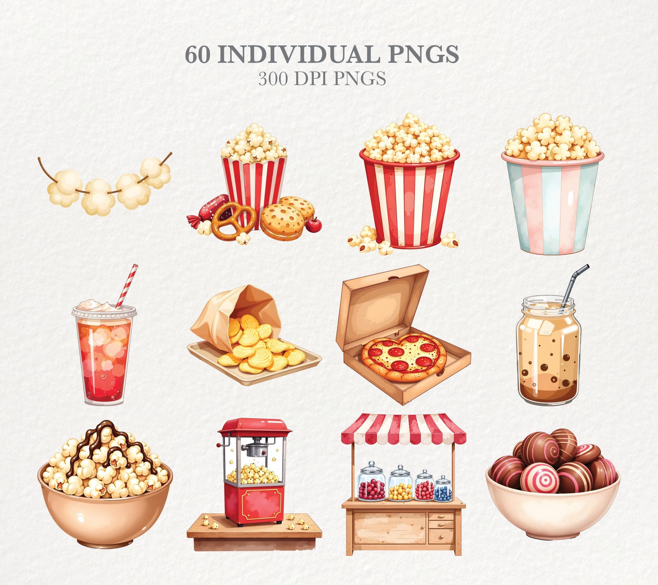 Movie Night Clipart, Digital Download, Cinema Graphics, Popcorn Art ...