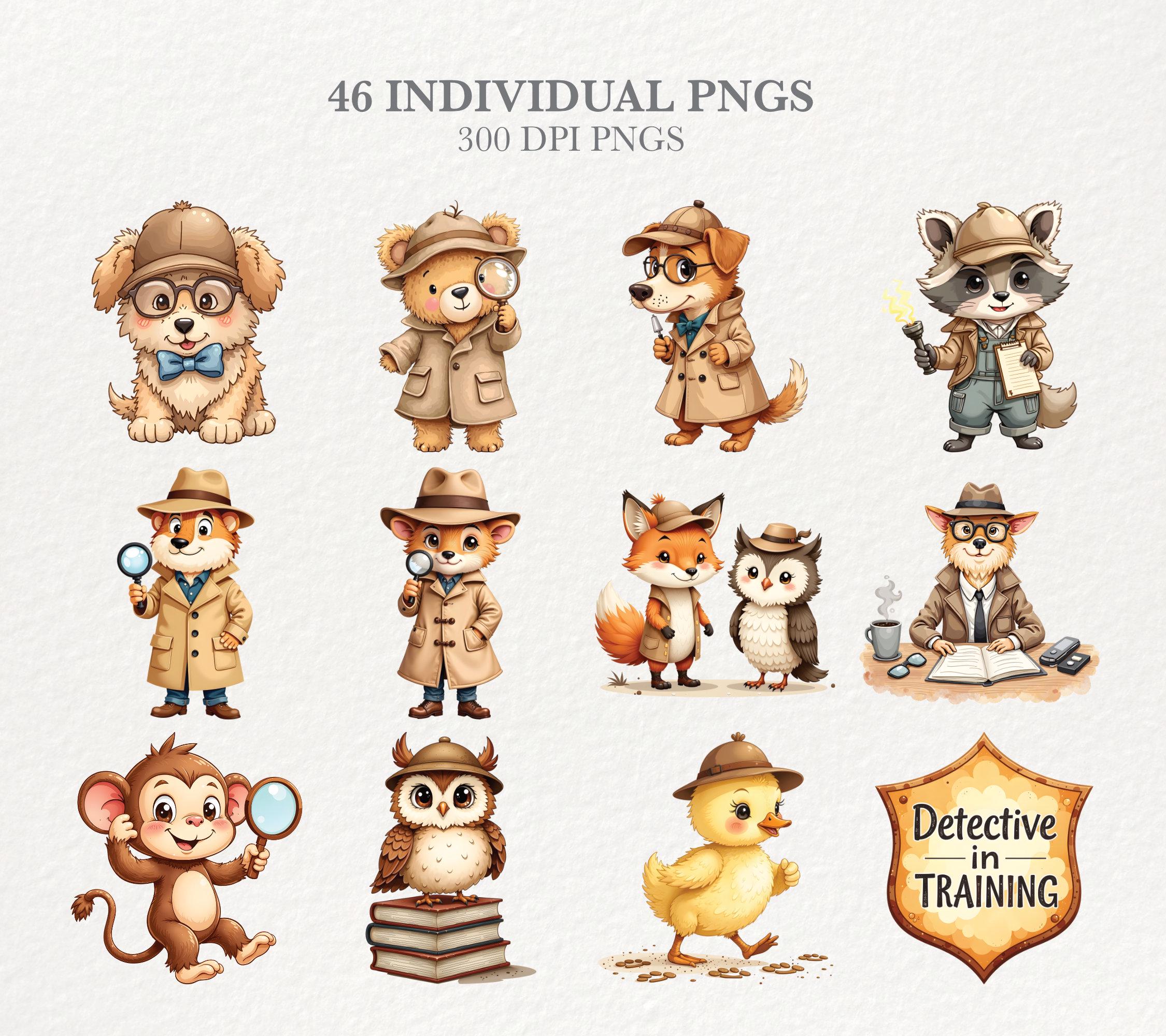 Watercolor Clipart Detective, Cute Detective Art, Secret Agent Clipart ...