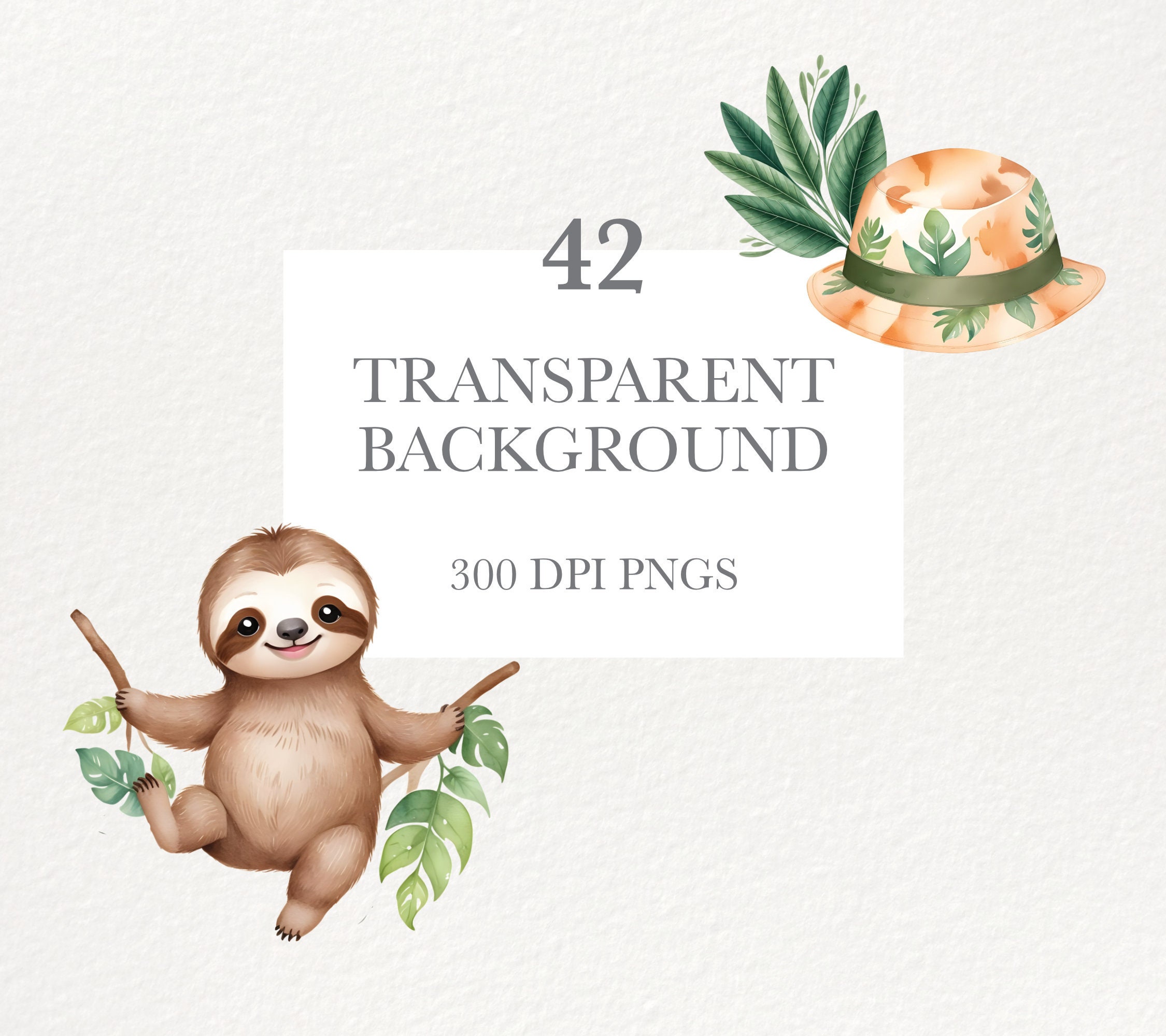 Cute Jungle Animals Clipart, Safari Baby Animal PNG, Watercolor Animal ...