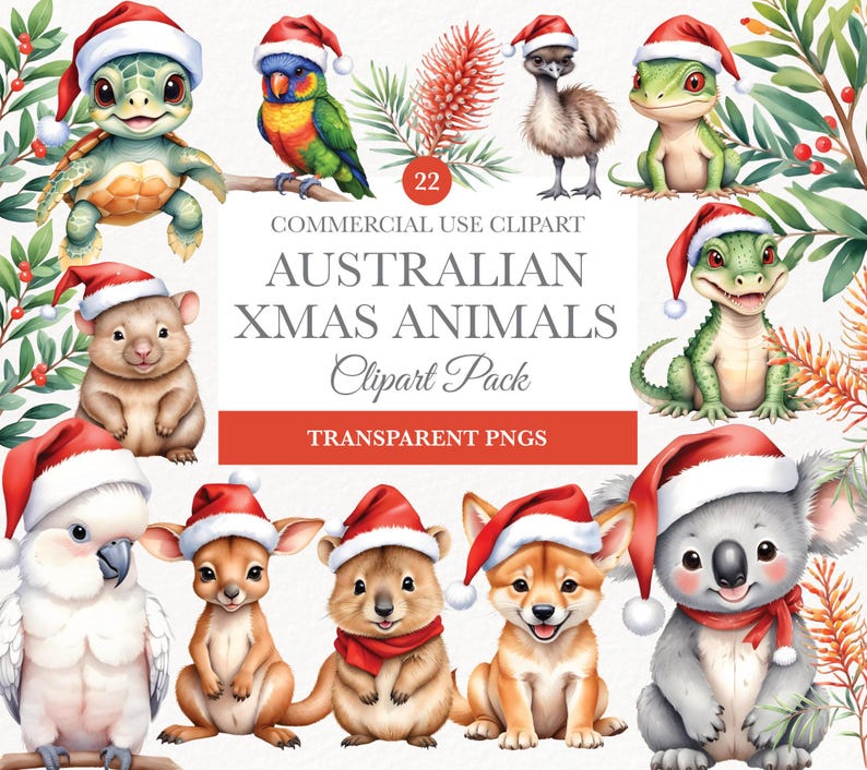 Australian Christmas Clipart, Commercial Use, Watercolor Clipart ...