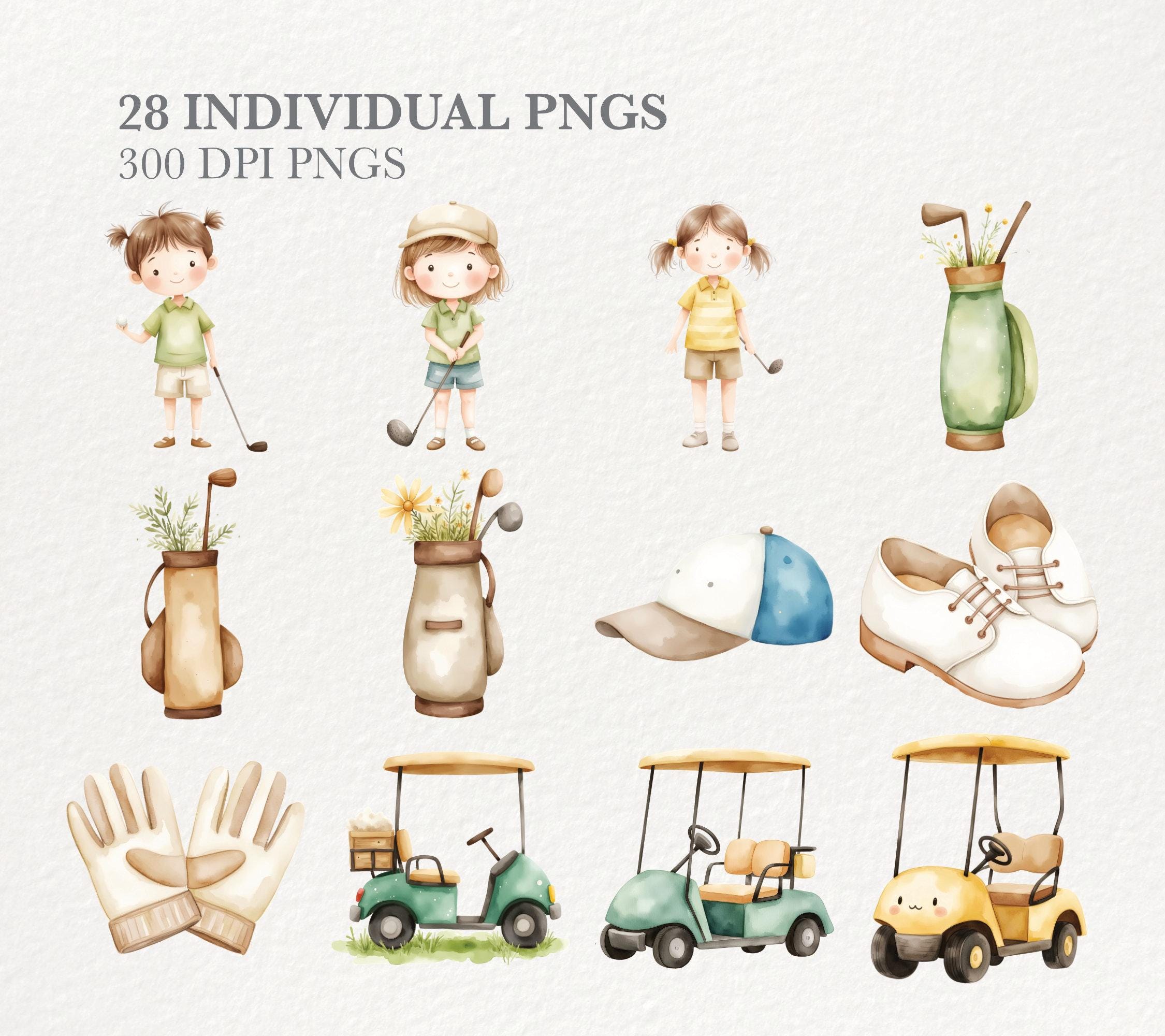 Cute Golf Watercolor Clipart, Watercolor Golf Clipart, Instant Download ...