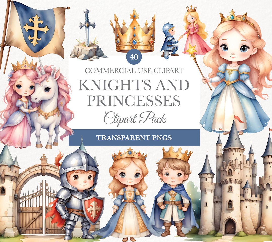 Knights and Princesses Clipart, Fairytale Castle, Princess Clipart ...