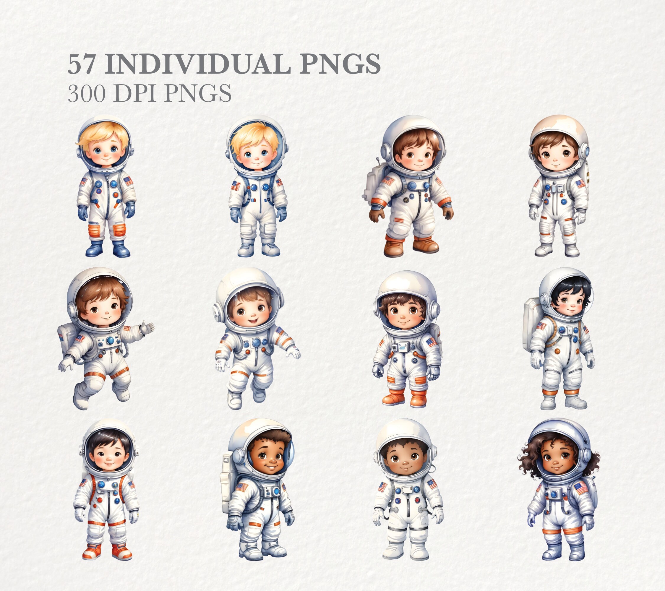 Astronaut and Space Watercolor Clipart, Cute Outerspace Clipart, Rocket ...