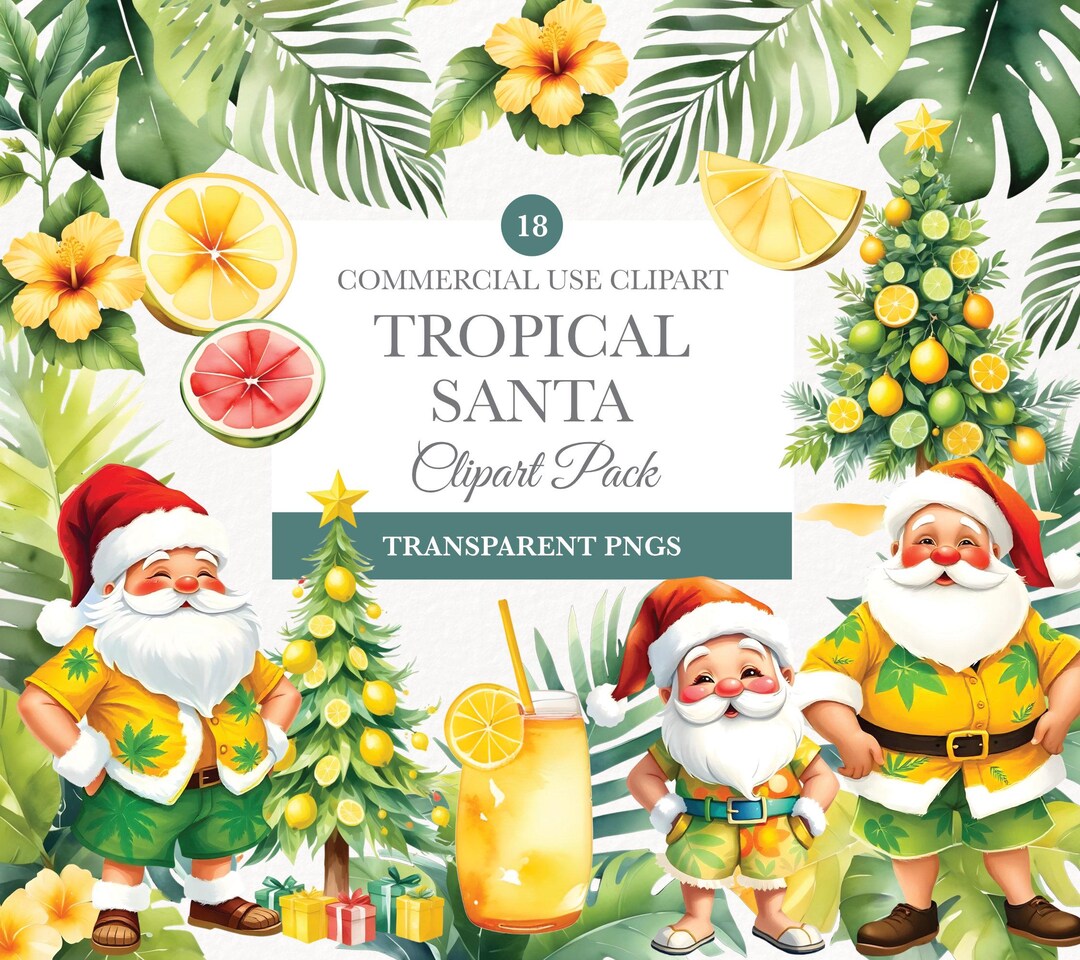 Tropical Christmas, Hawaii Christmas Art, Palm Trees, Tropical Santa ...