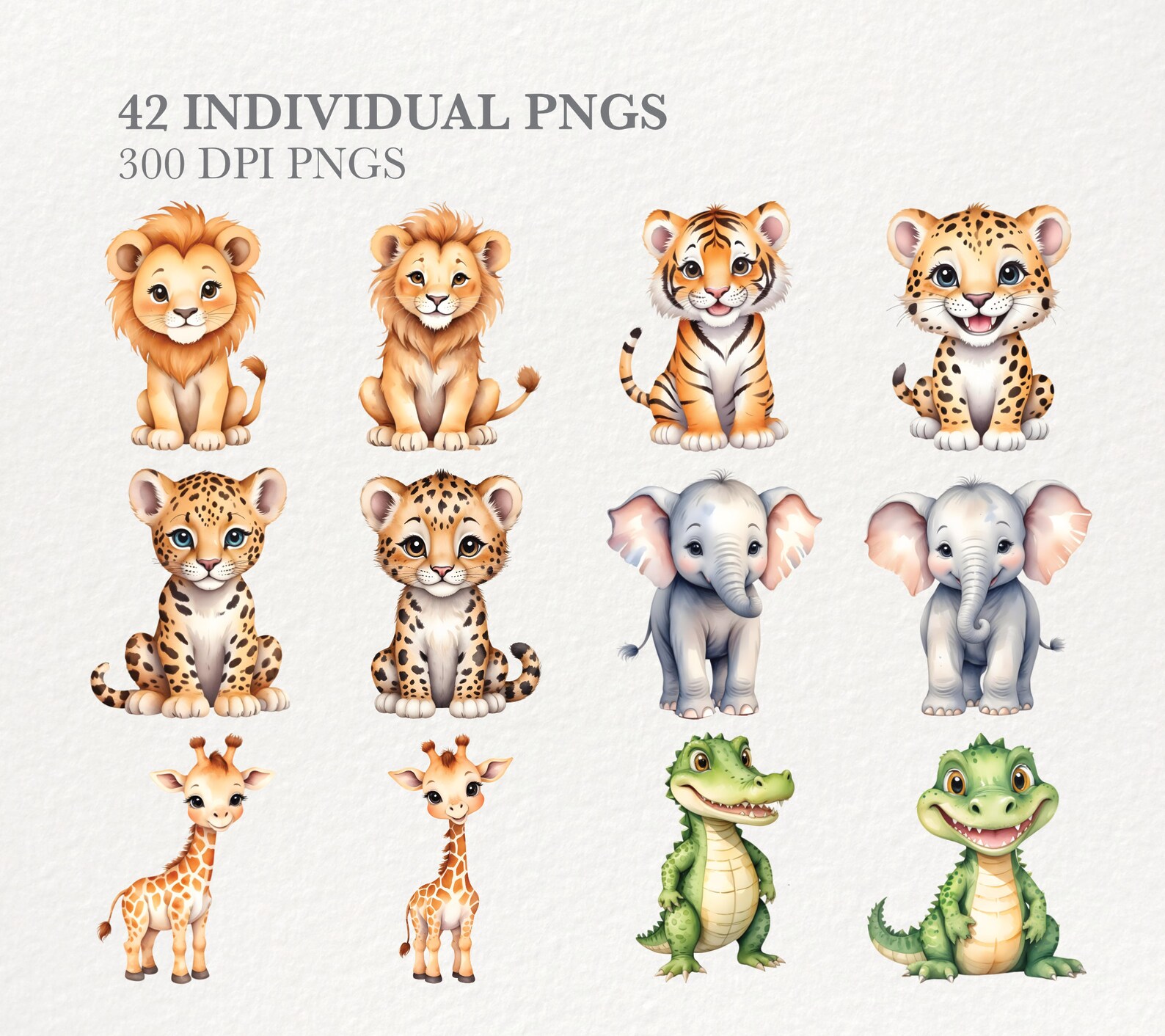 Cute Jungle Animals Clipart, Safari Baby Animal PNG, Watercolor Animal ...