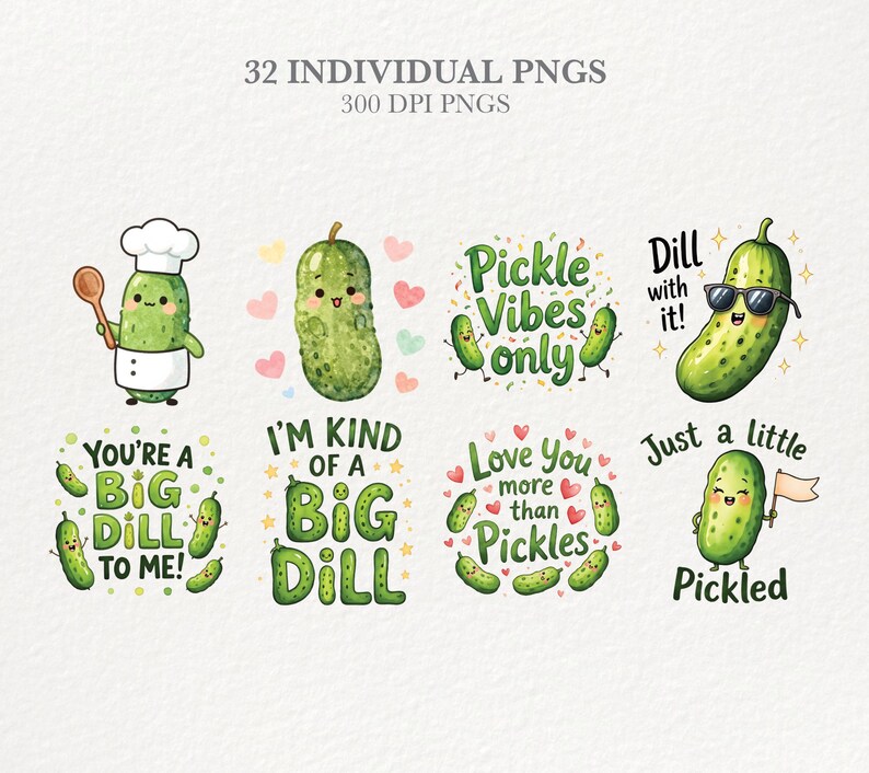 Happy Pickle Clipart, Dill Pickle PNG, Funny Kawaii Pickle Art, Digital ...