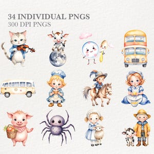 Watercolor Nursery Rhyme Clipart, Fairytale Art, Nursery Decor, Nursery ...