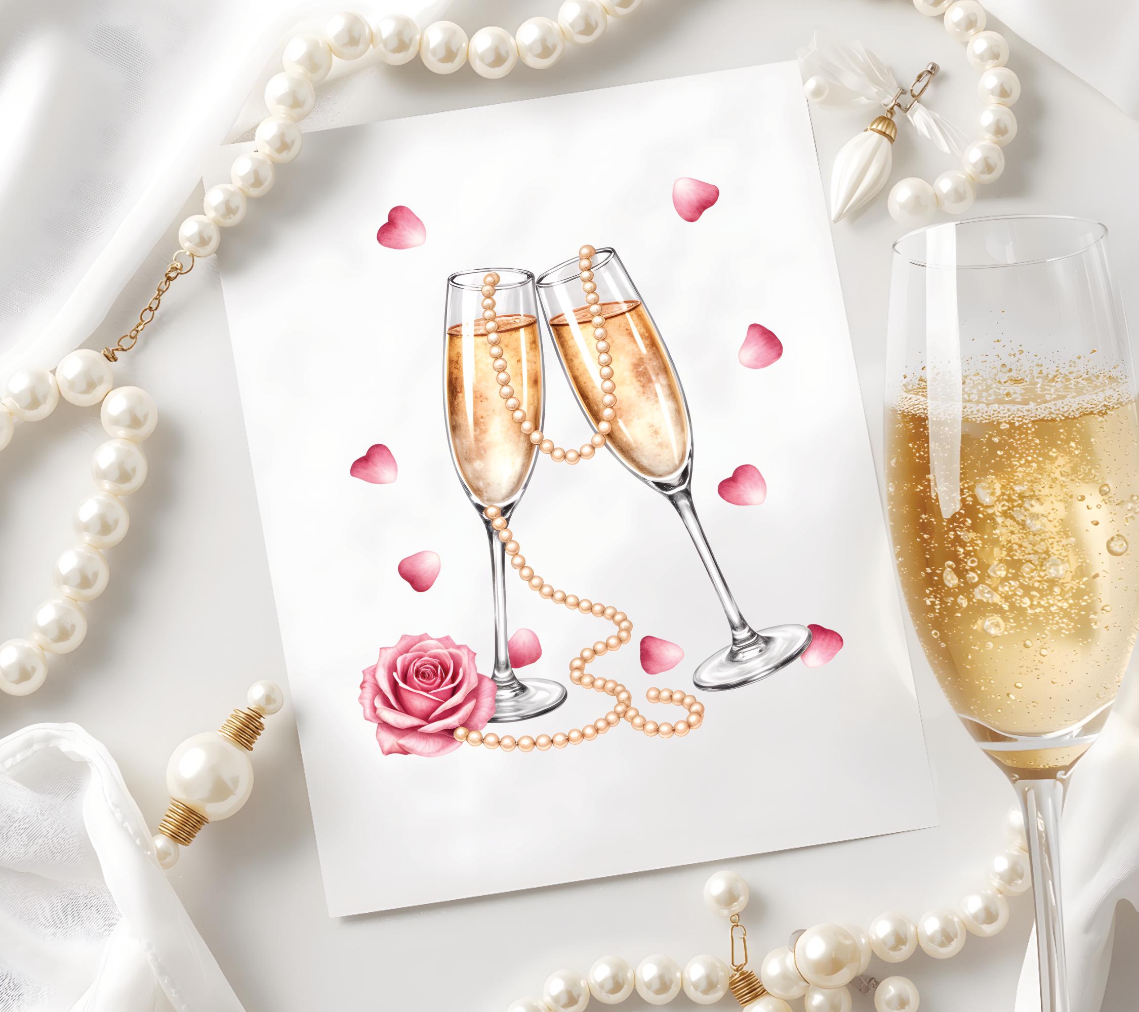 Pearls and Prosecco Clipart: Watercolor Champagne Graphics for Bridal ...