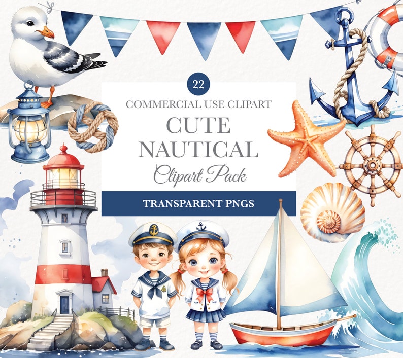 Watercolor Nautical Clipart, Marine Clipart, Sea, Watercolor Lighthouse ...