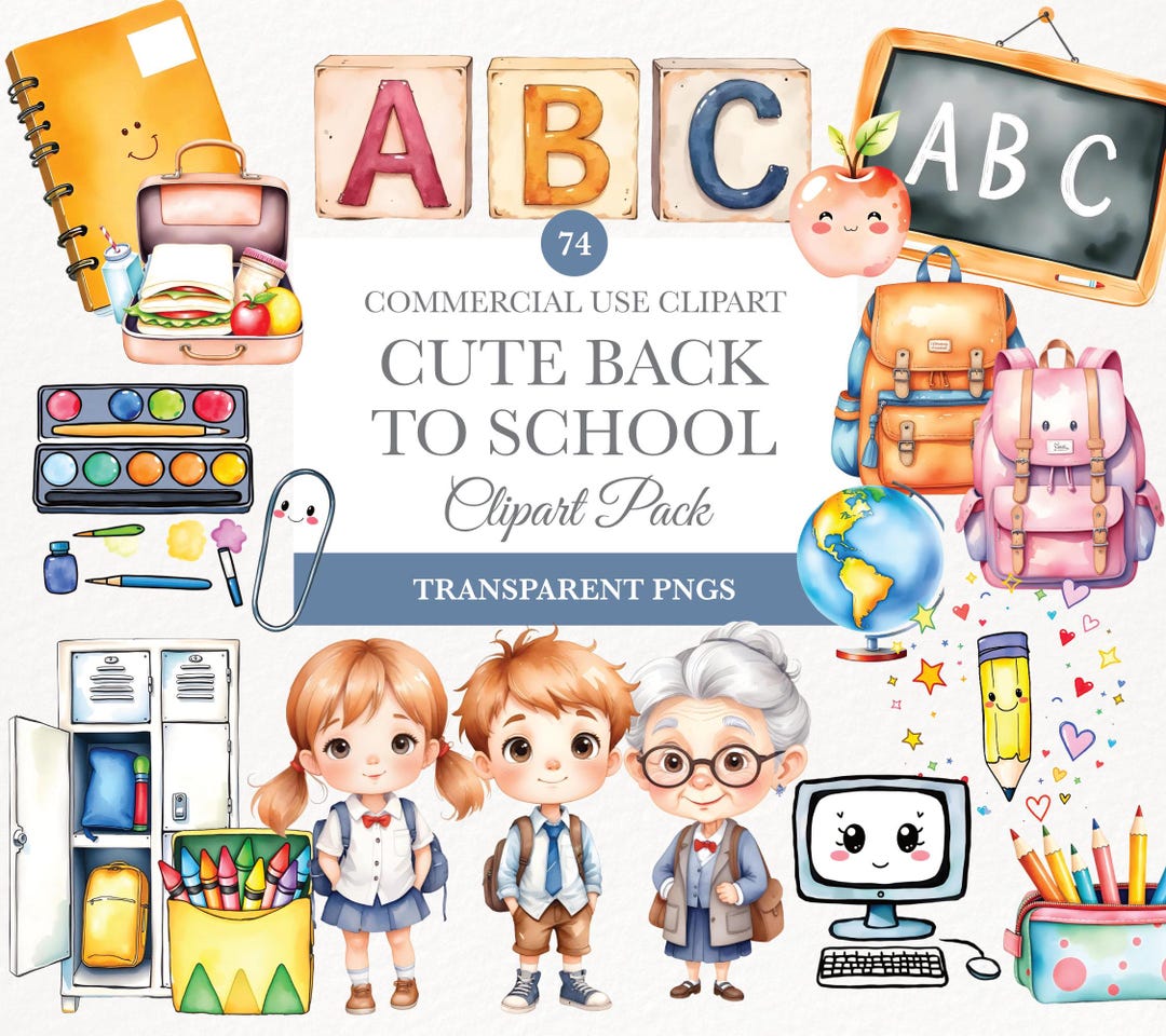 Cute School Supply Clipart, Back to School, Digital Download, Scrapbook ...
