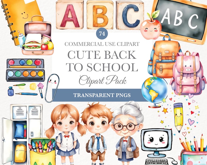 Cute School Clipart Bundle, School PNG, School Supplies Clipart ...