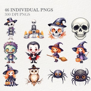 Cute Halloween Watercolor Clipart Bundle, Witch Clipart, Black Cat ...