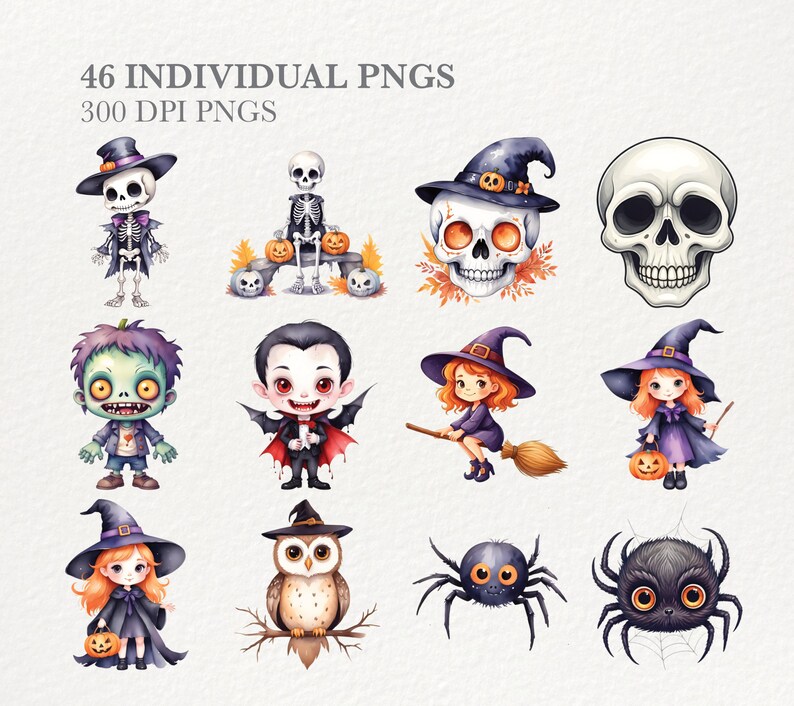 Cute Halloween Watercolor Clipart Bundle, Witch Clipart, Black Cat ...