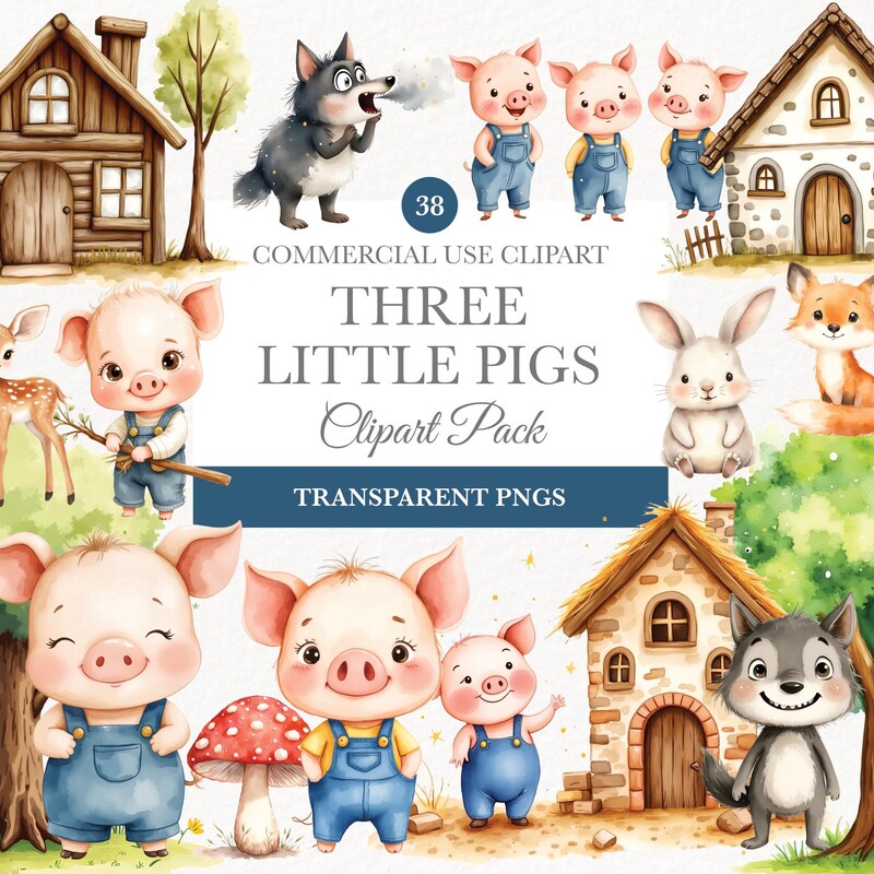 3 Little Pig Clipart - Etsy