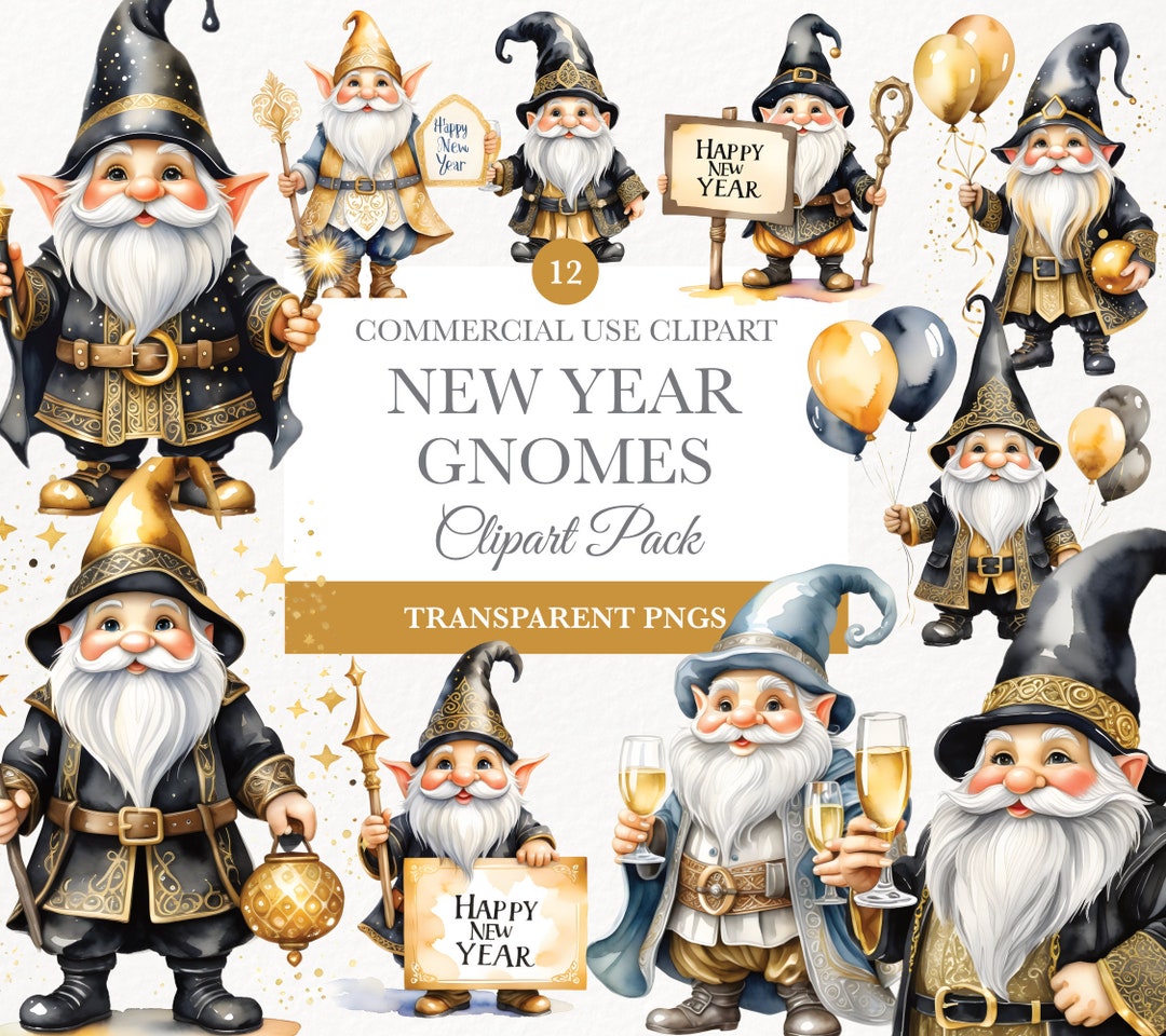 New Year Gnome Watercolor Clipart, Commercial Png, New Year Gnome ...