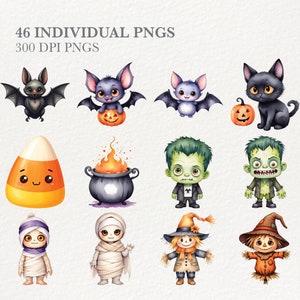 Cute Halloween Watercolor Clipart Bundle, Witch Clipart, Black Cat ...