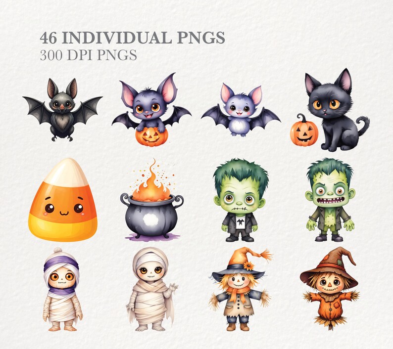 Cute Halloween Watercolor Clipart Bundle, Witch Clipart, Black Cat ...