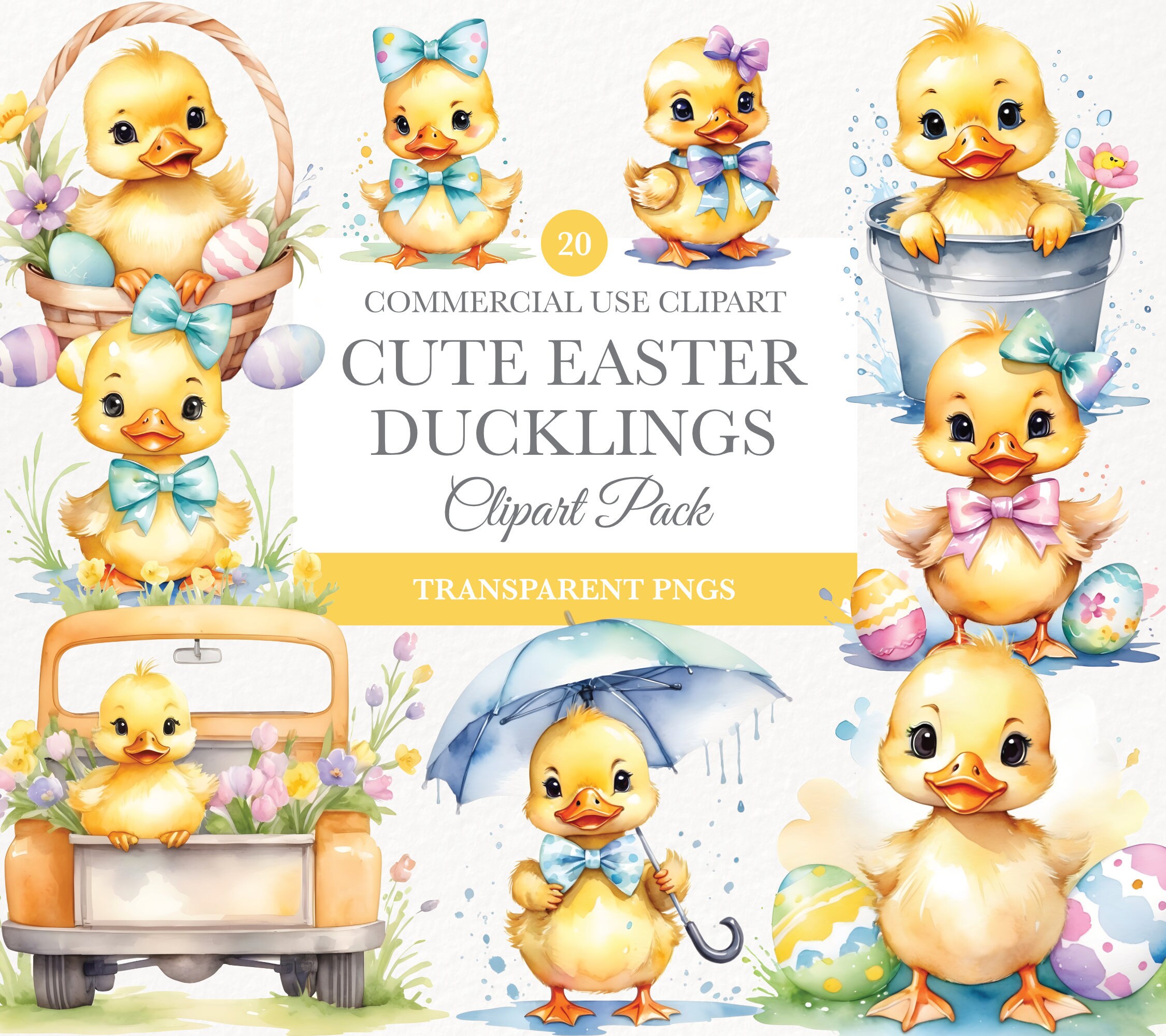 Watercolor Easter Duckling Clipart, Instant Download, Sublimation Png ...